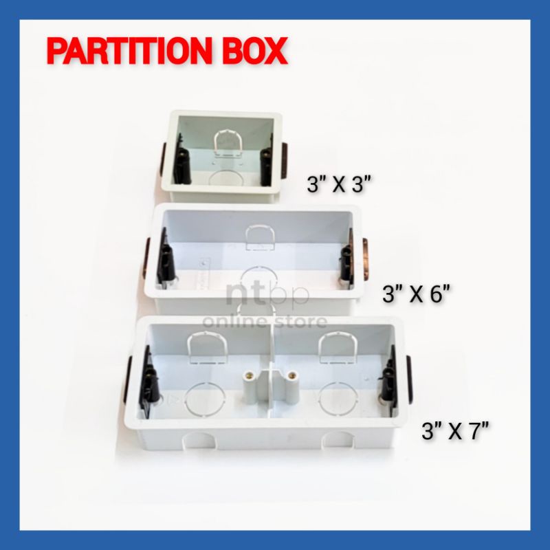 PVC Partition Box 3X3 / 3X6 / 3X7 Switch Base With Clips - White ...