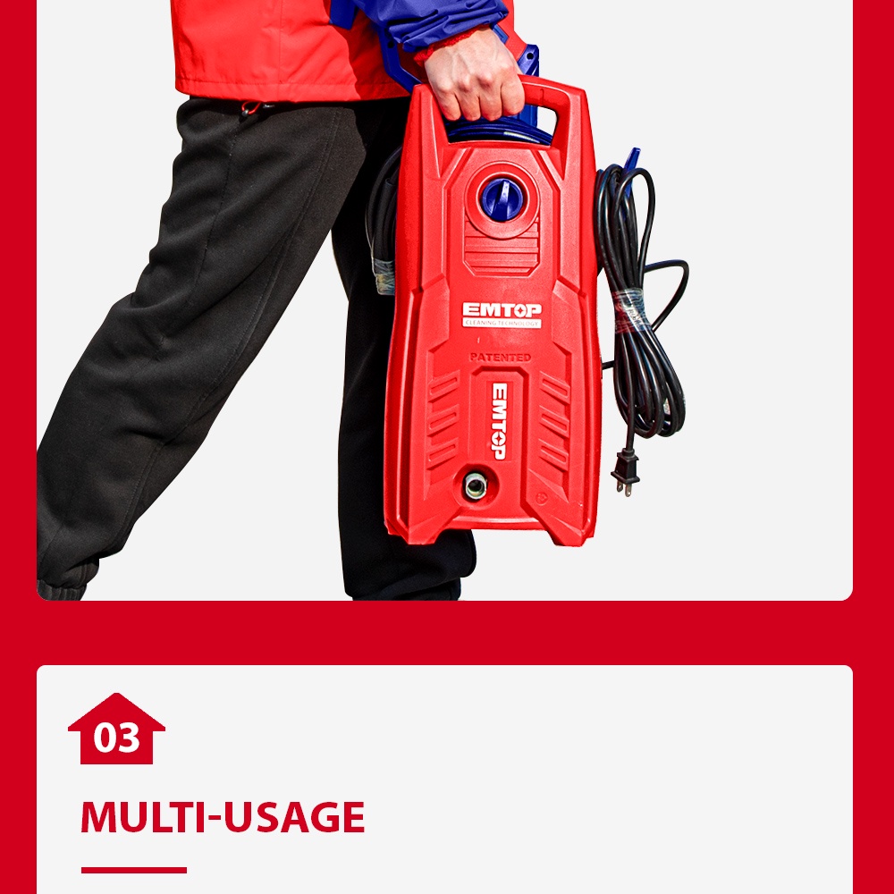 EMTOP 1400W High Pressure Washer With 1 Set Water Spray Gun,5m High Pressure Hose ,Cleans Cars ...