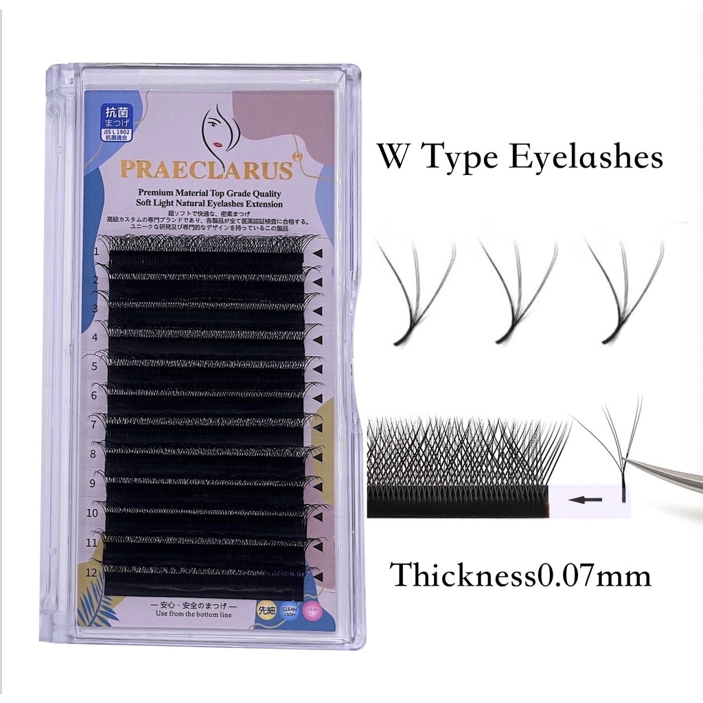 PRAECLARUS W Type Eyelashes Extension Thickness0.07mm Premium Materials ...