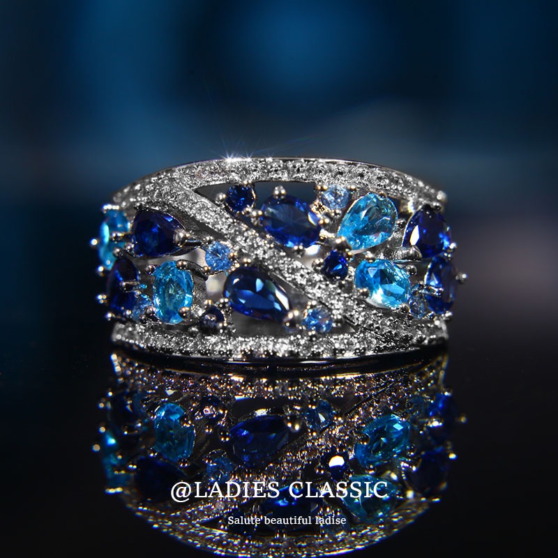 Luxury Micro-Inlaid Blue Zircon Ladies Hollow Prom Party Accessories ...