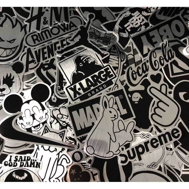 100 pcs Metal Silver And Black Color Trendy Waterproof PVC Stickers ...