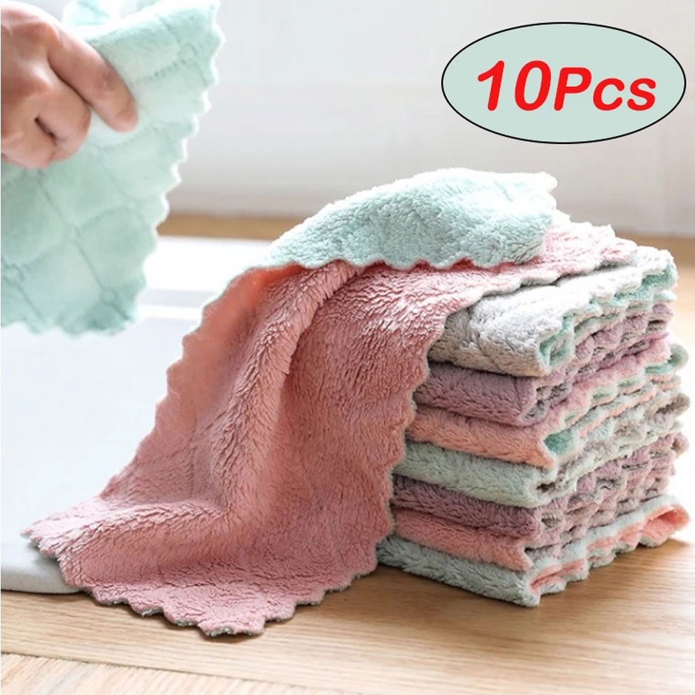 10pcs Micro Fiber Cleaning Cloth Rags Water Absorption Non-Stick Oil ...