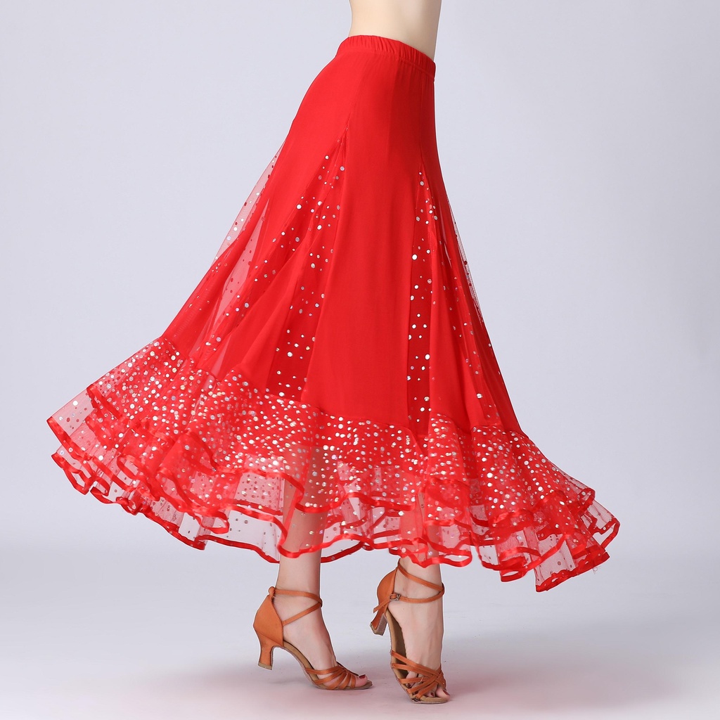 Qsuccua New Mesh Skirt Dance Skirt Ballroom Dance Large Swing Skirt