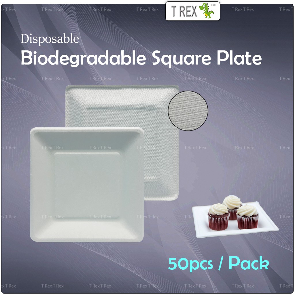 50pcs Biodegradable Disposable Sugarcane Pulp Bagasse Square Plate ...