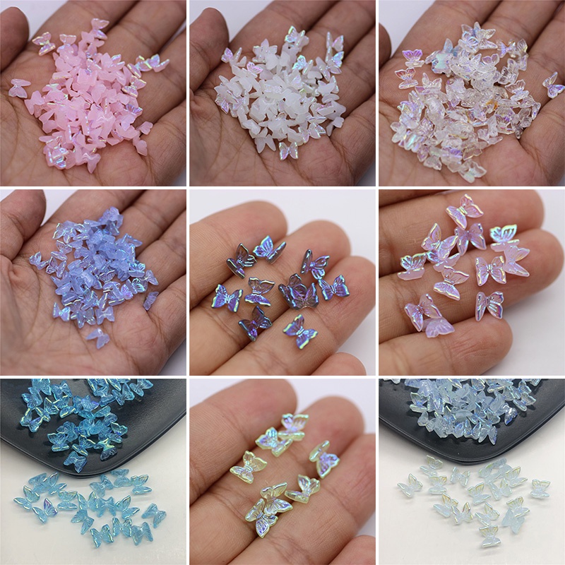 50pcs/pack 6mm Colour AB Charms Butterfly Shape Resin No Holes Loose ...