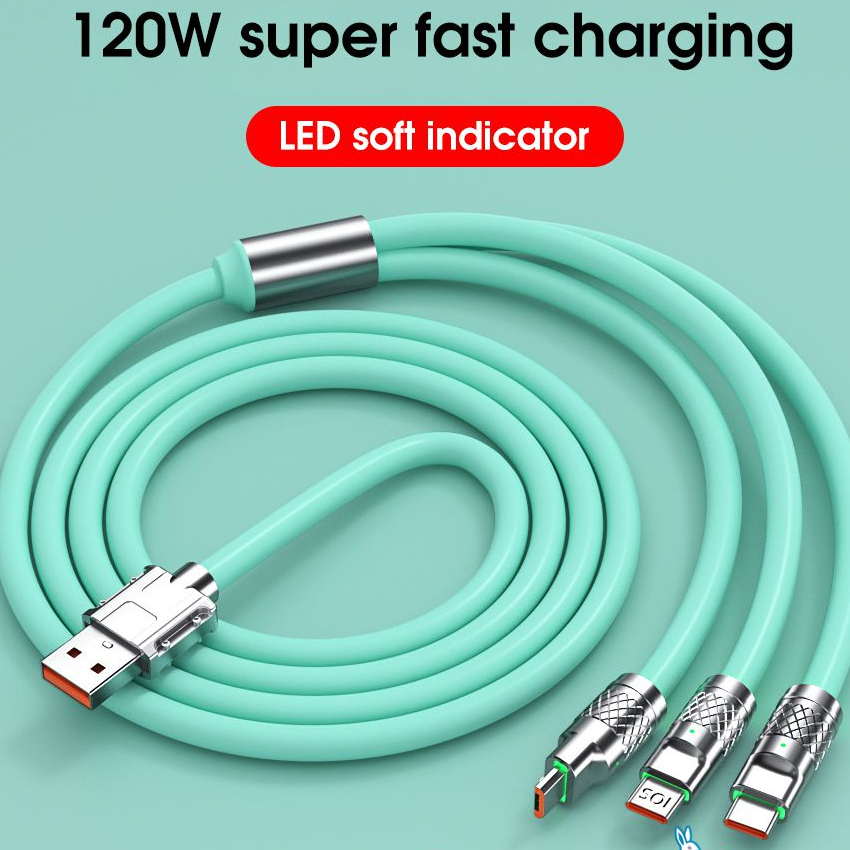 3 in 1 120W 6A Super Fast Charging Type C Cable Liquid Silicone Cable ...