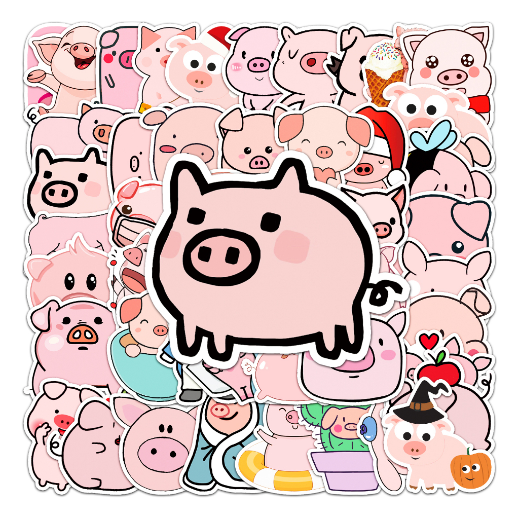 50 Piece Funny Pig Pink Stickers Waterproof DIY For Phones Laptop Car ...