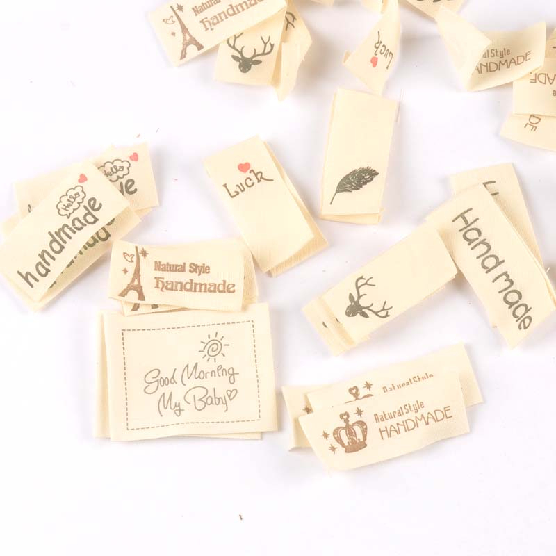 50pcs Mixed Beige Handmade Printed Cotton Woven Labels For Clothing ...
