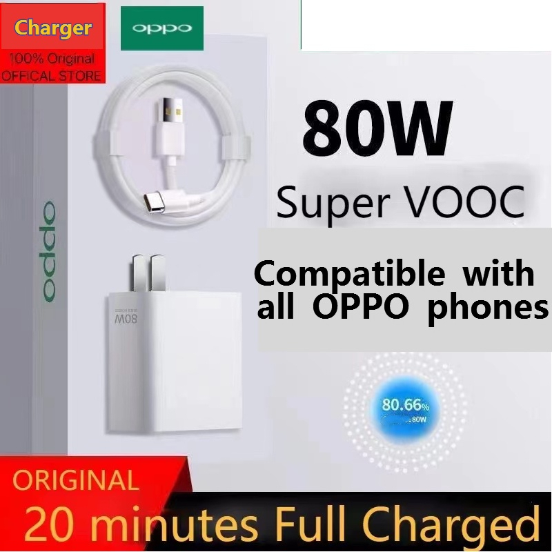 OPPO VOOC Super Fast Charger 80W Adapter and 8A USB Type C Cable For ...