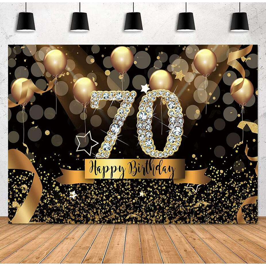 7x5ft Happy 70th Birthday Party Photography Backdrop Glitter Black and ...