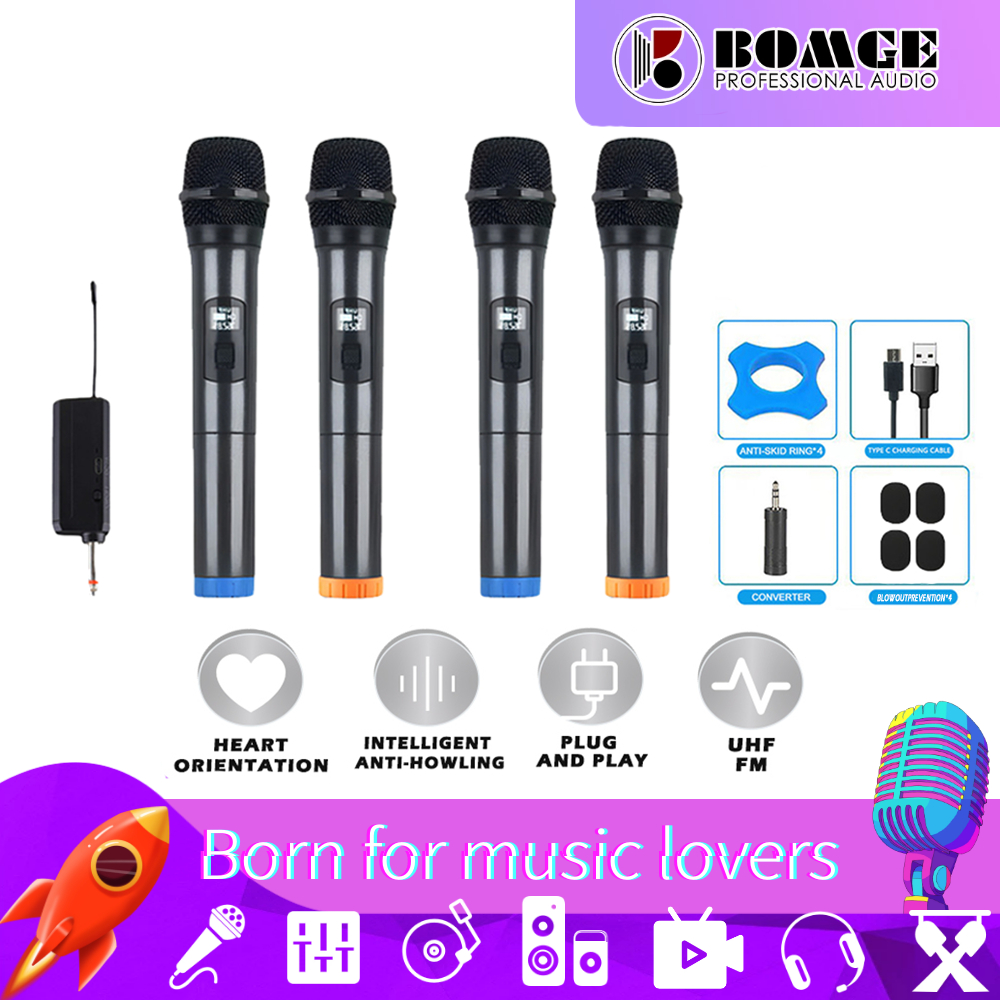 4-Channe Wireless Microphone UHF Handheld Dynamic Karaoke Mic For ...