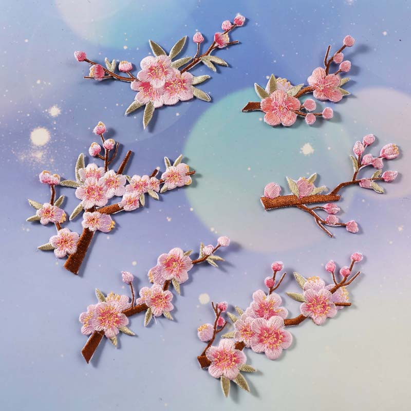 Flower Branch Applique Embroidery Sewing Patch Iron on Glue Sakura ...