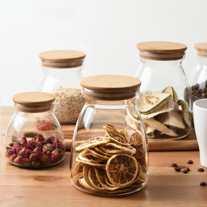 APPKER Airtight Wood Lids Glass Storage Jar Containers Bamboo Cover ...