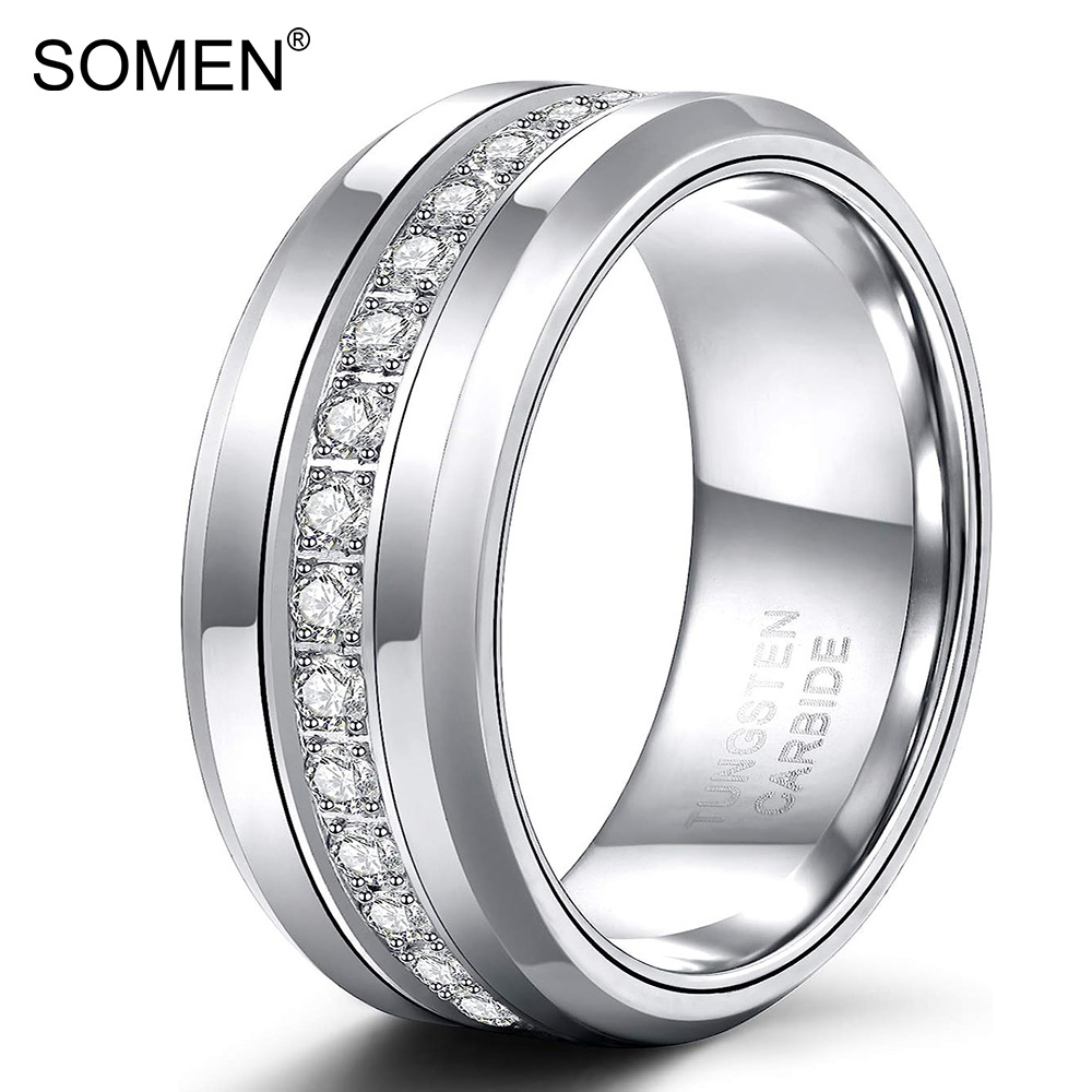 SOMEN Tungsten Wedding Bands with Cubic Zirconia Eternity Ring CZ ...