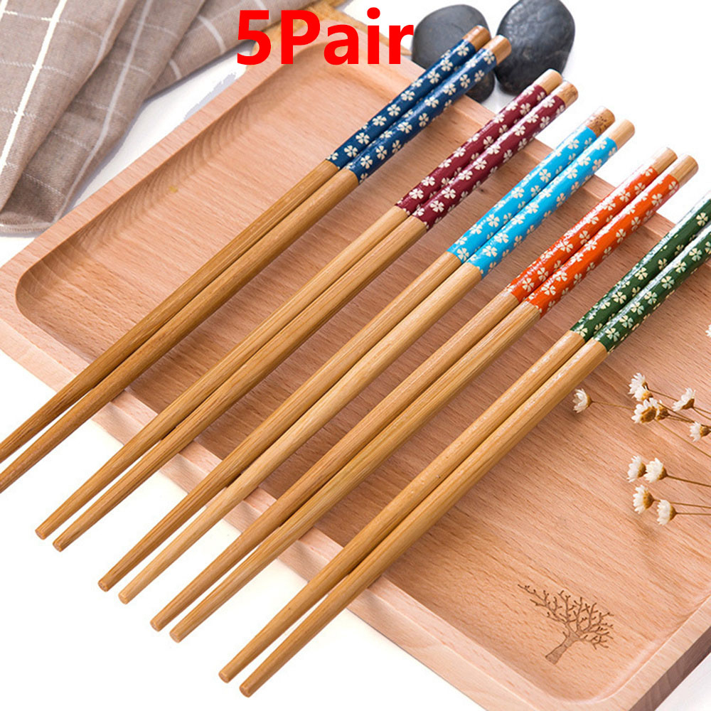 5 Pair / 10Pcs Household Bamboo Chopsticks Kitchen Wooden Tableware ...