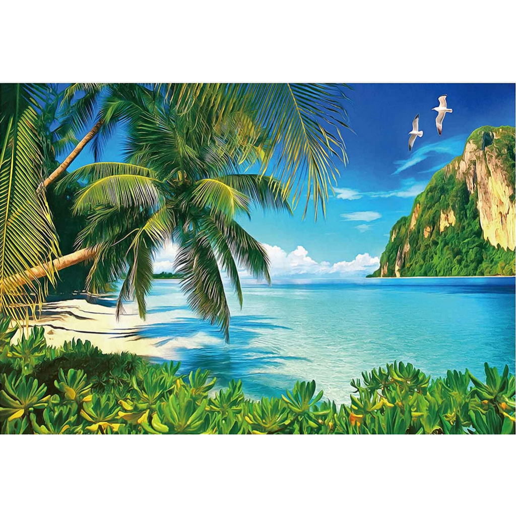 Summer Tropical Beach Backdrop Island Palm Trees Seaside Scene ...