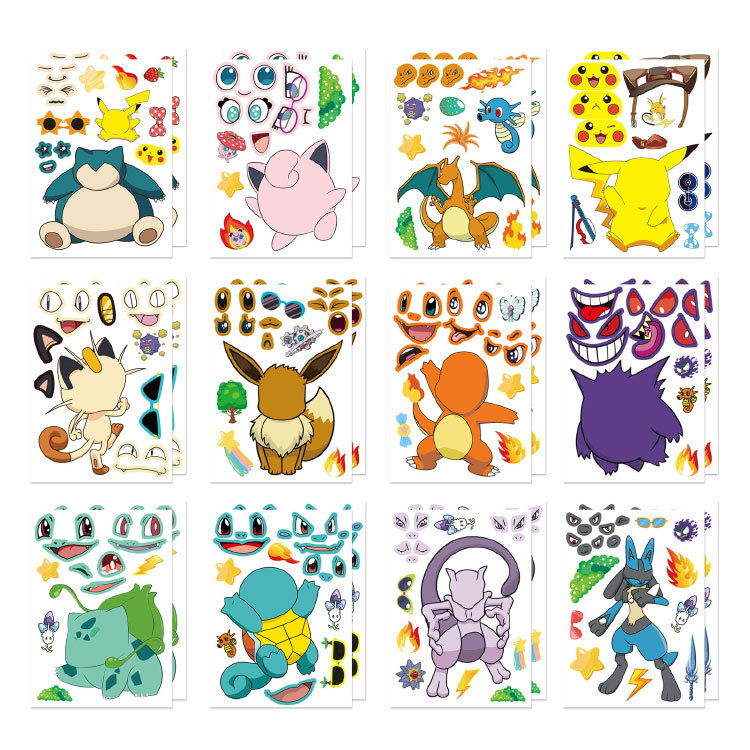12Sheets/Lot Pokemon Go Pikachu DIY puzzle Stickers Kids Sticker Toy ...