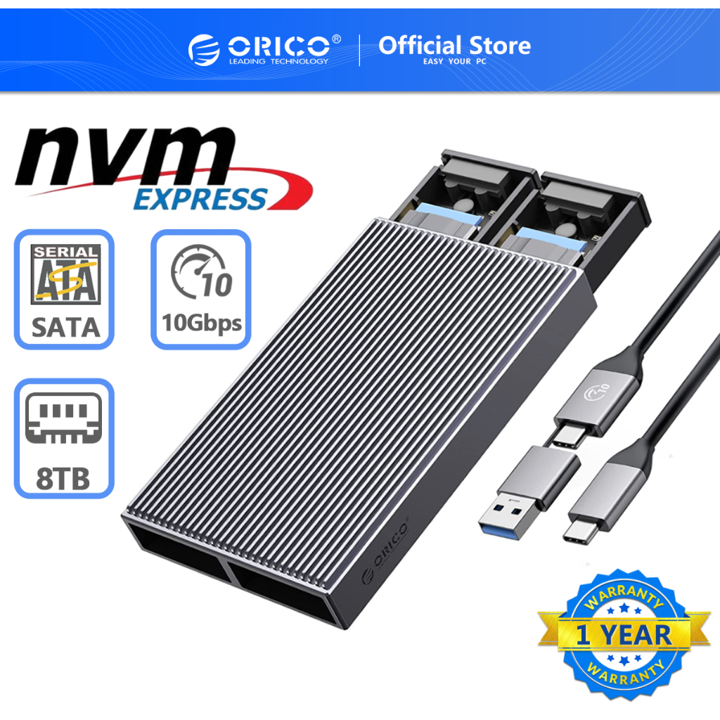 ORICO M.2 NVMe Enclosure Dual-Bay USB C to NVME SATA Docking Station ...