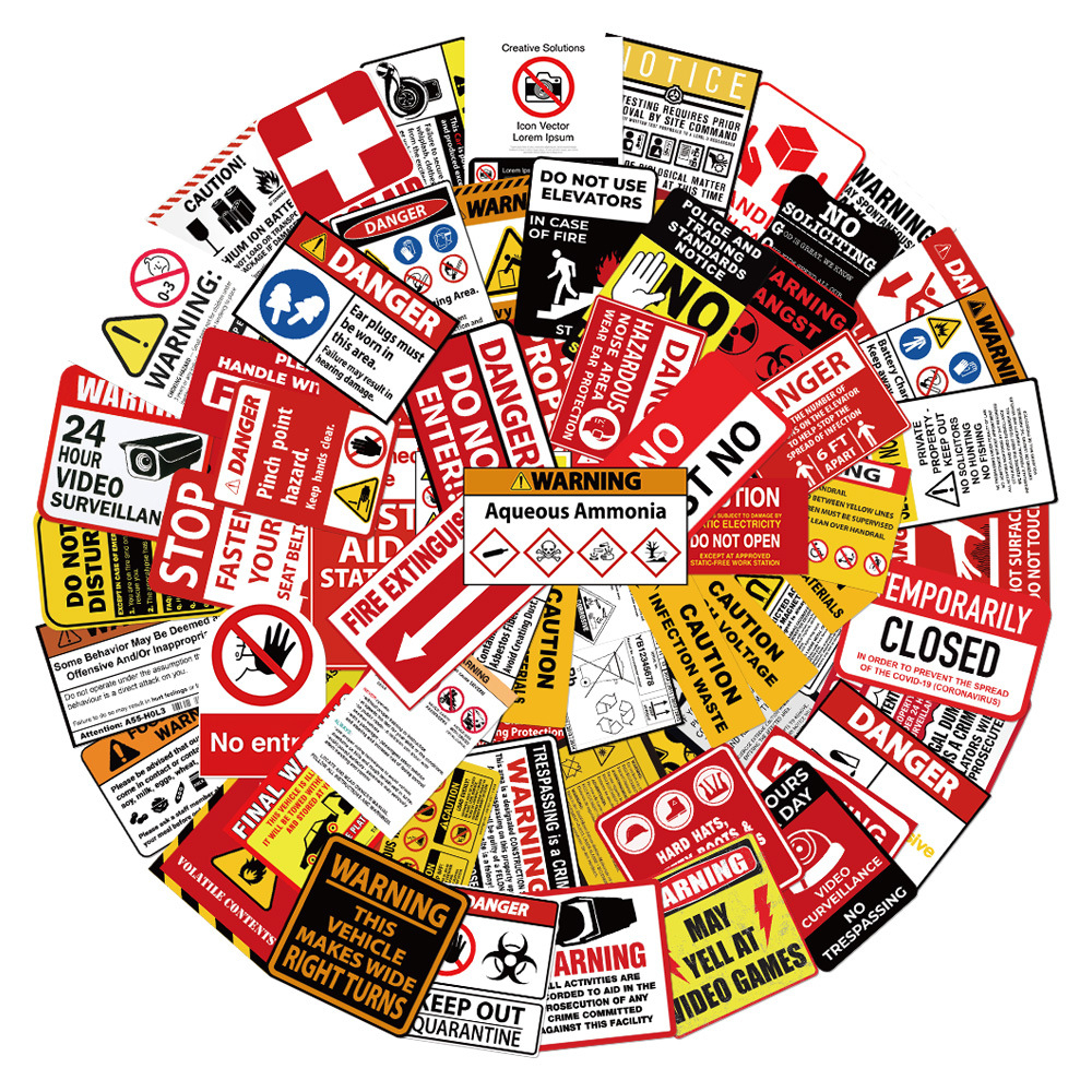 75PCS Cartoon Warning Stickers Danger Banning Stickers For Skateboard ...