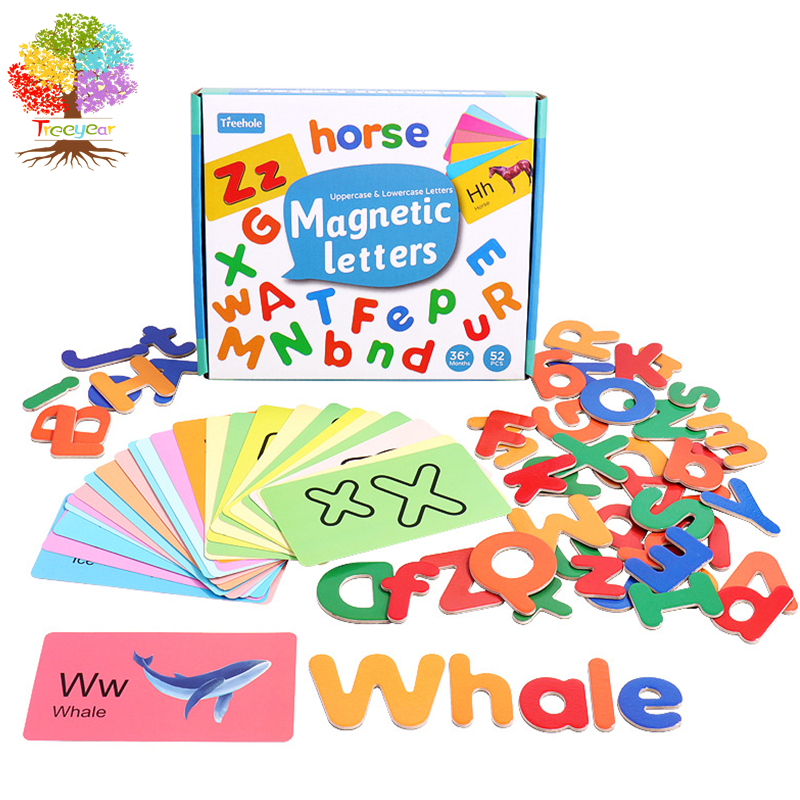 52 Wooden Alphabet Magnets - Uppercase and Lowercase Letters - ABC ...