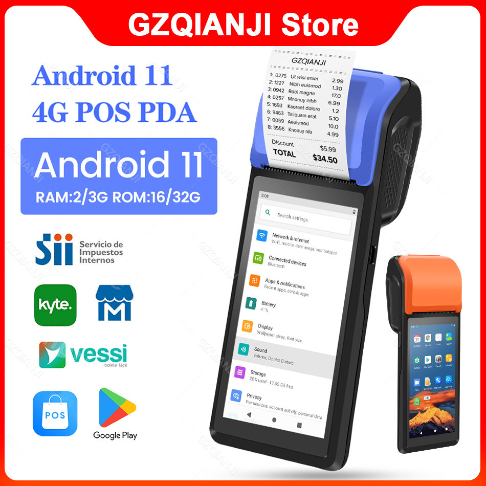 Android 11 Terminal POS System With 58mm Receipt Printer Scan 1D/2D ...