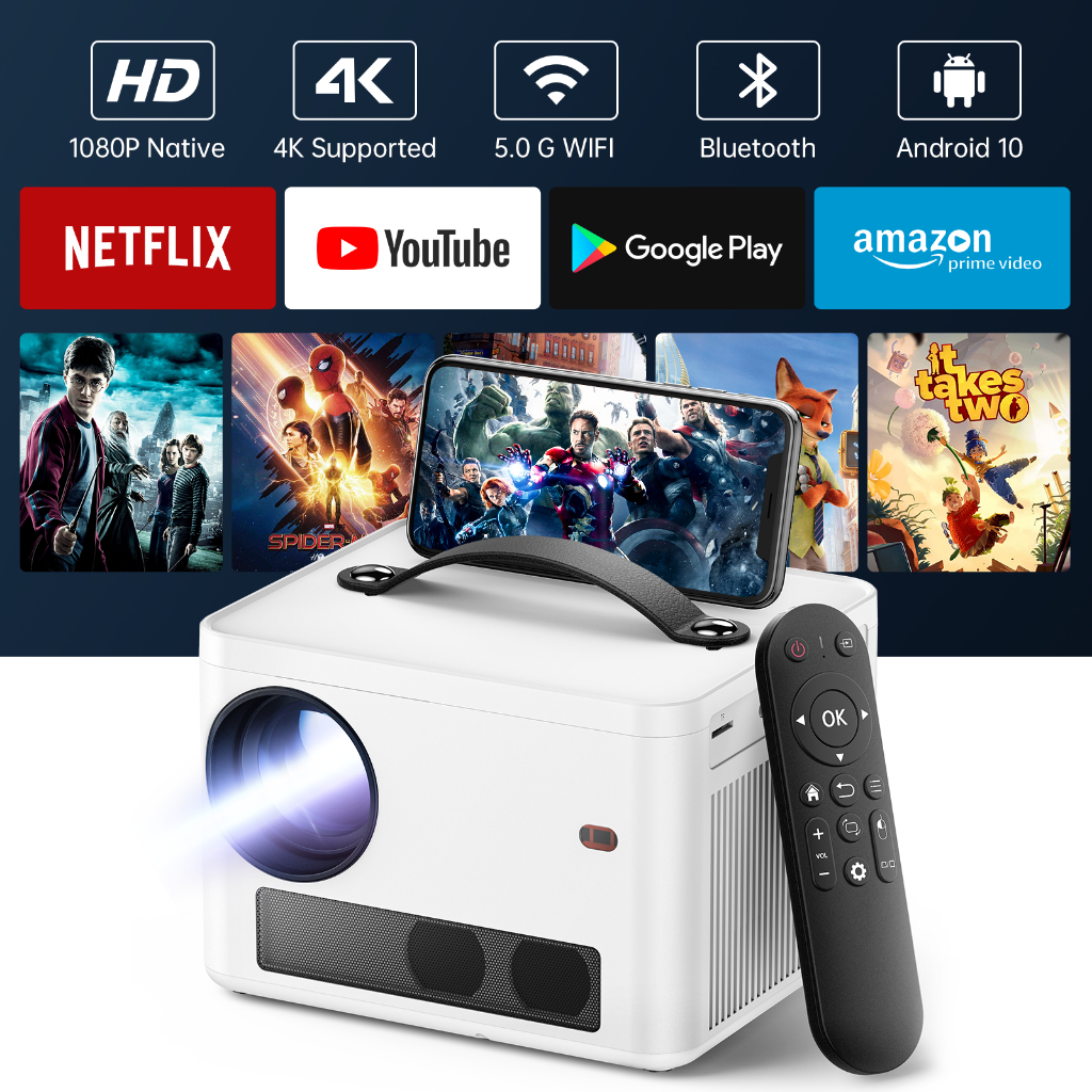 Projector 8k Ultra Hd Android 10.0 LCD 9500 Lumens 1080p Wifi Bluetooth ...
