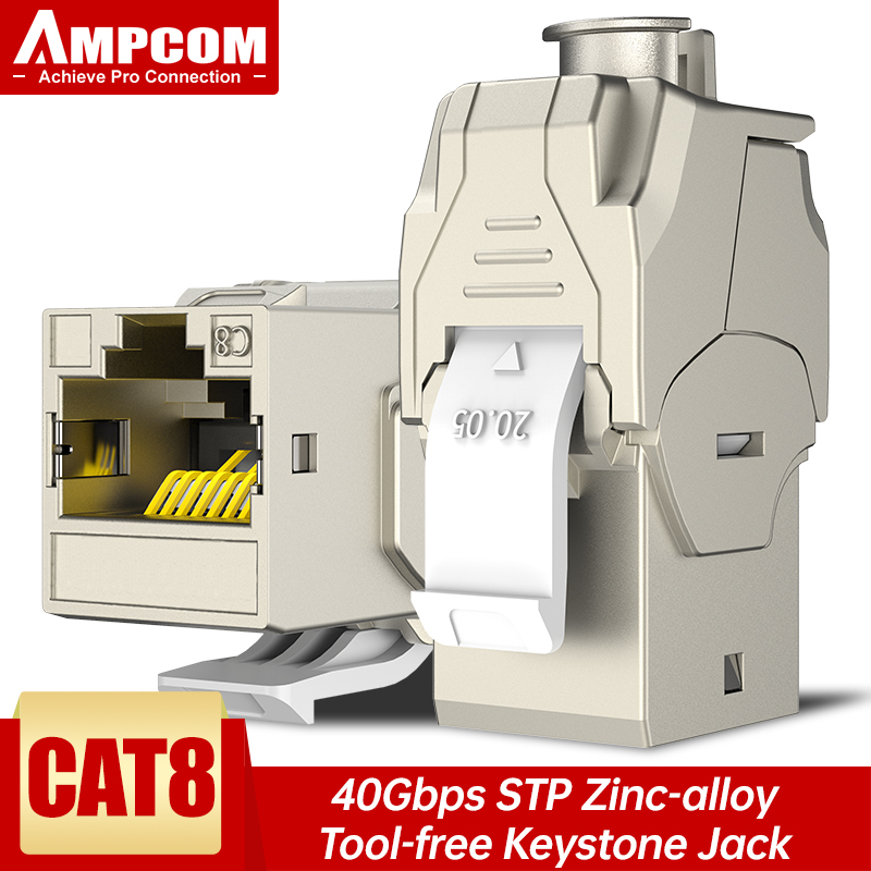 AMPCOM CAT8 Keystone Jack, Fluke DSX 8000 Passed AMPCOM Shielded Zinc ...