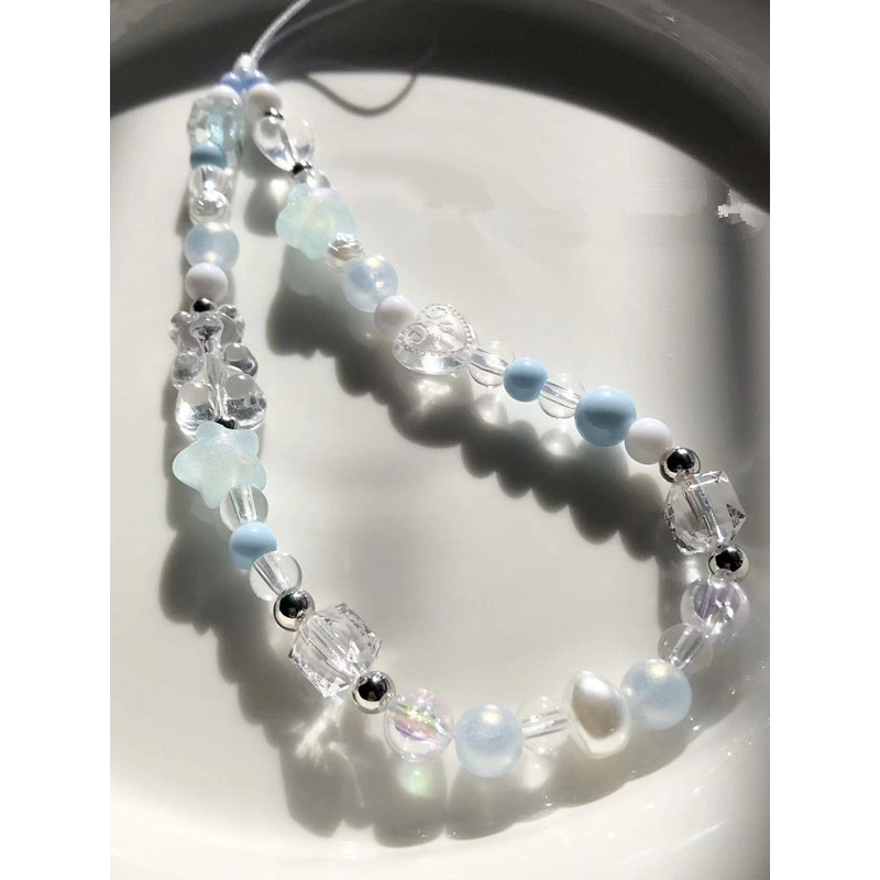 New Style Mobile Phone Chain ins Beaded Sea Salt Cute Blue Bear Five ...