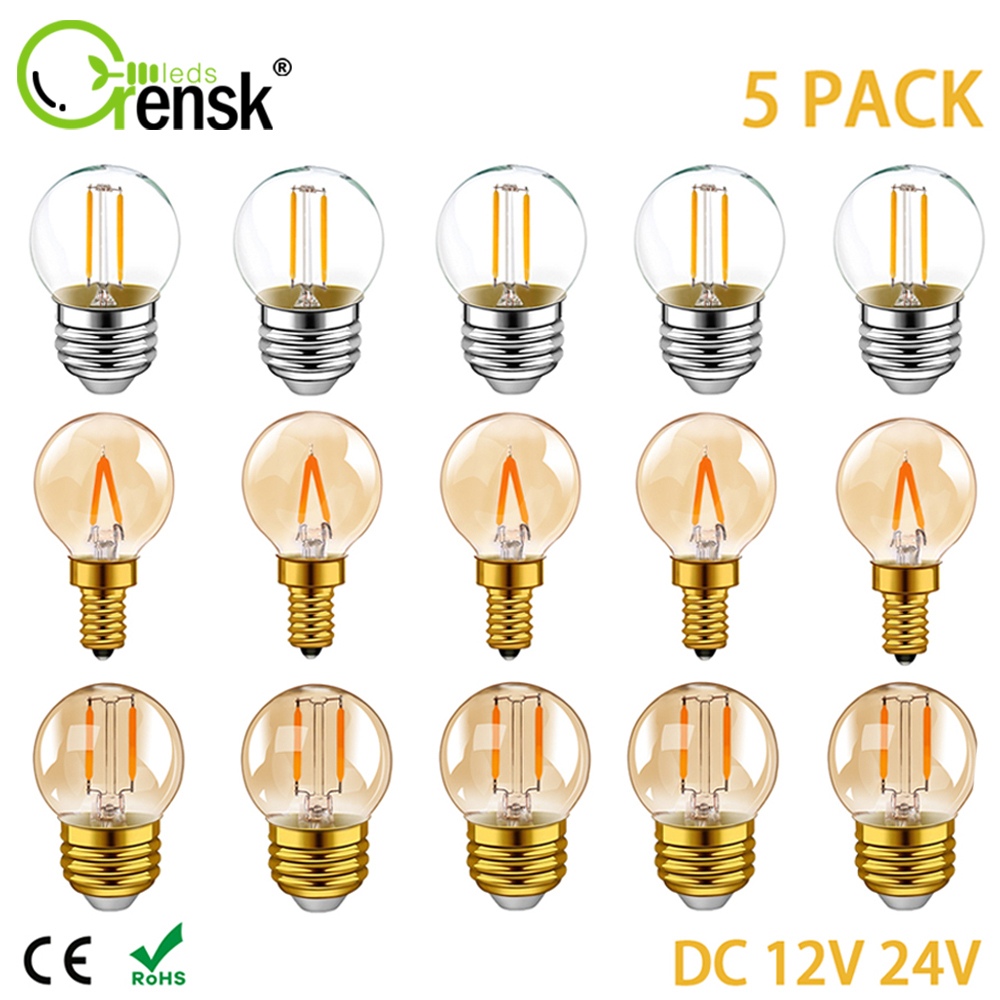 5 Packs E27 E12 E14 12V 24V LED Low Press Edison Bulb Retro 220V Warm ...