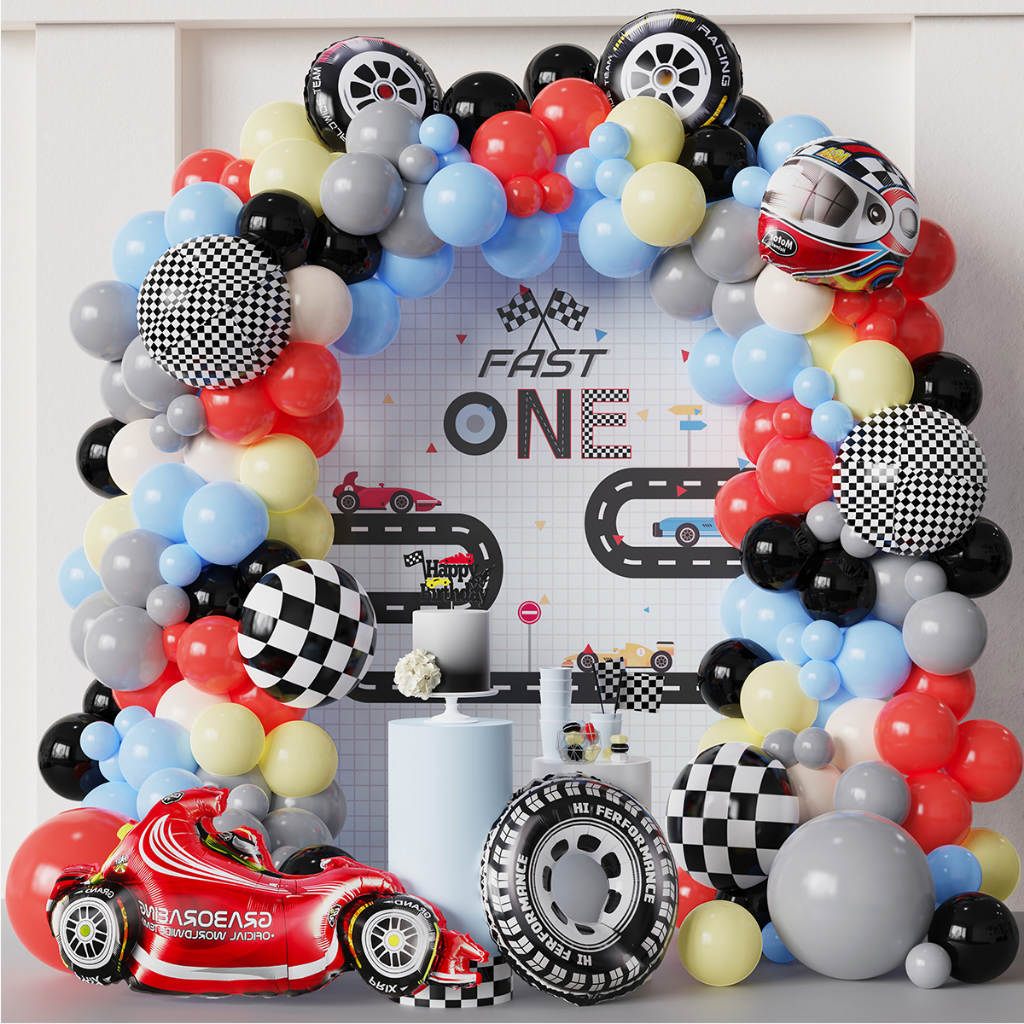 112pcs Racing Balloon Helmet, Checkered Wheel Balloon Combination ...