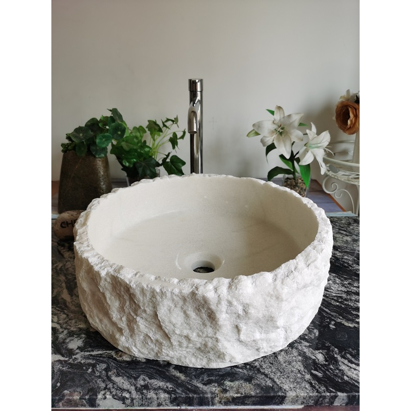 Snow white marble stone round basin for bathroom washing hands marble ...