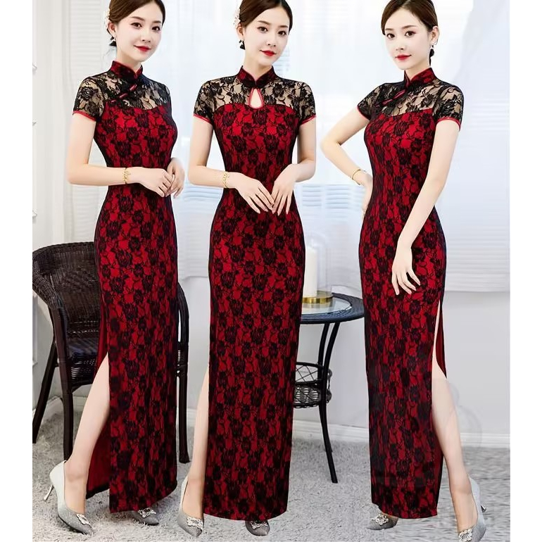 Large Size Cheongsam Lace Sexy Side Slit Dress Evening Chinese ...