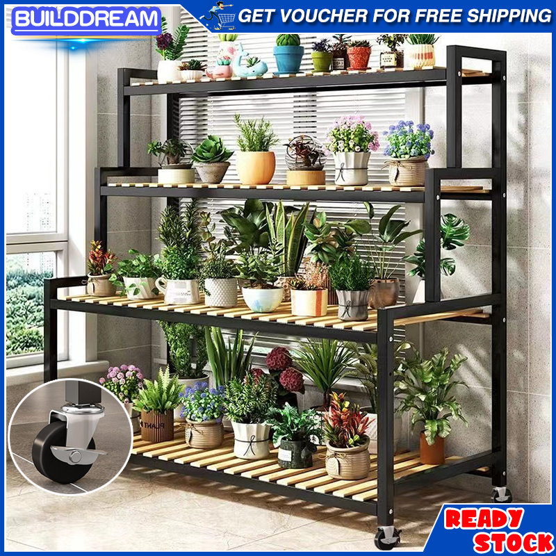 1/2/3/4Tier Metal Plant Rack Flower Stand Flower Rack With Wheels ...