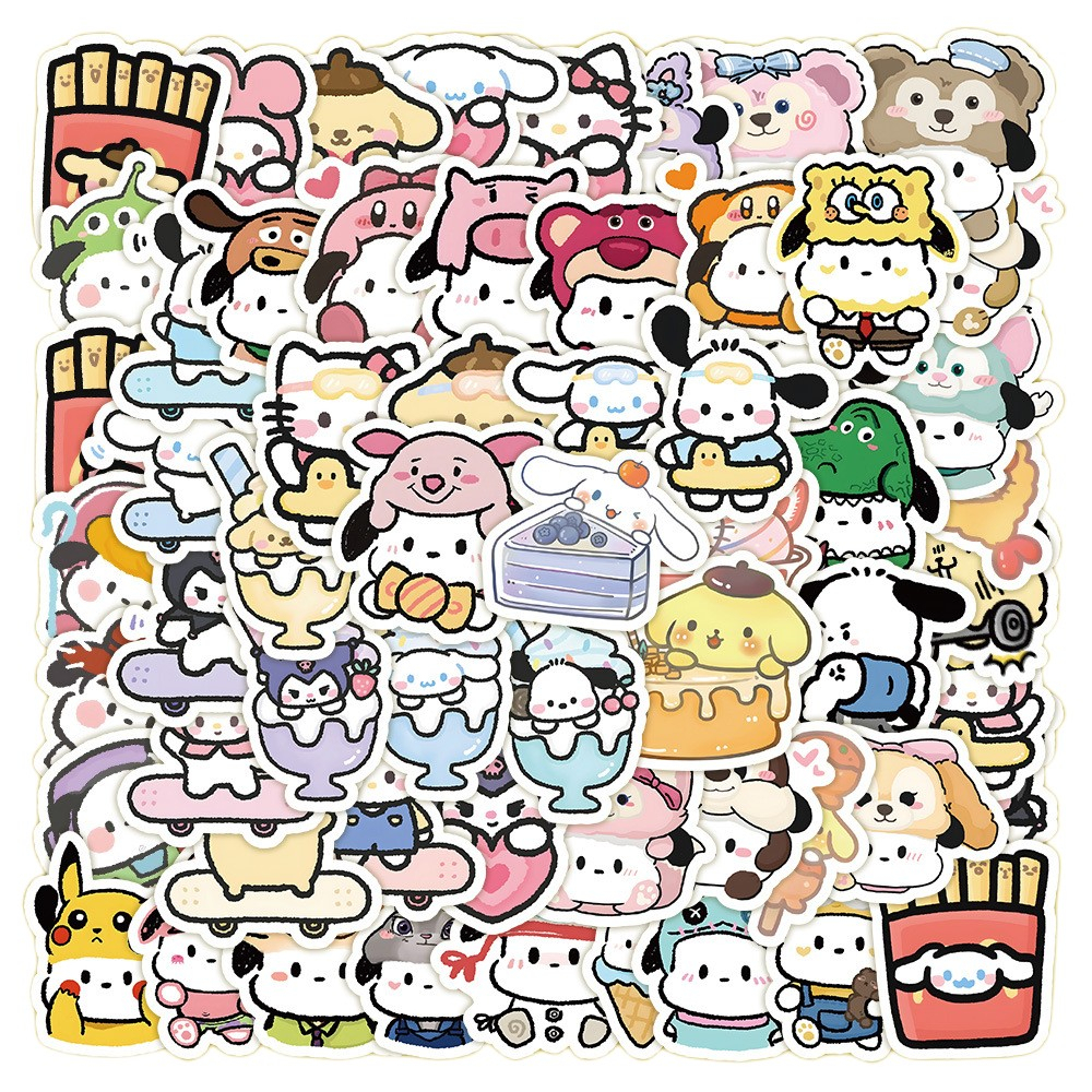 100PCS Cute Q Version Sanrio Stickers For Notebook Laptop Helmet Decal ...