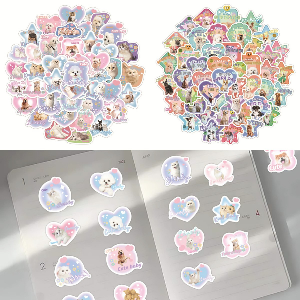 60PCS Cute MEME Dogs and Kitten Stickers For Laptop Notebook Helmet ...