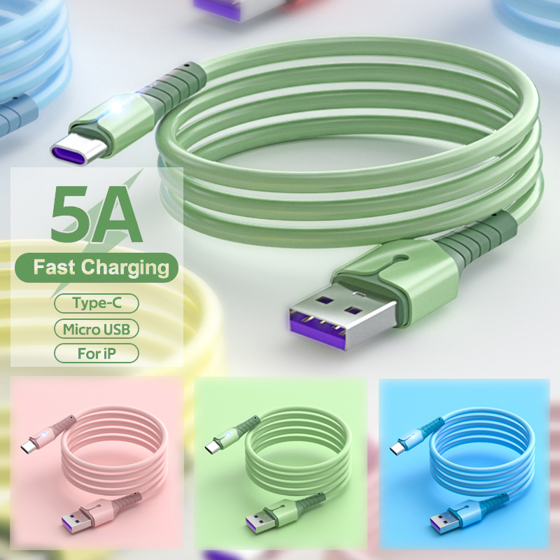 5A Fast Charging Cable Liquid Silicone Charge Cable with LED Light for ...