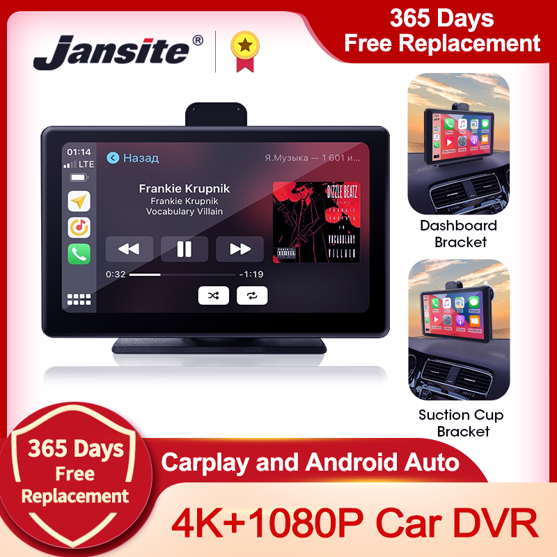 Jansite 7-inch Car DVR Dashcam 4K Carplay Android Auto 2160P Front ...