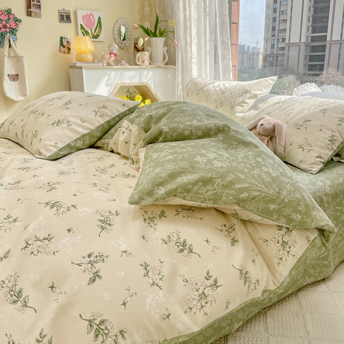 12 Colors Cardar 100%Cotton Floral Pattern Fitted Bedsheet Set Flat ...