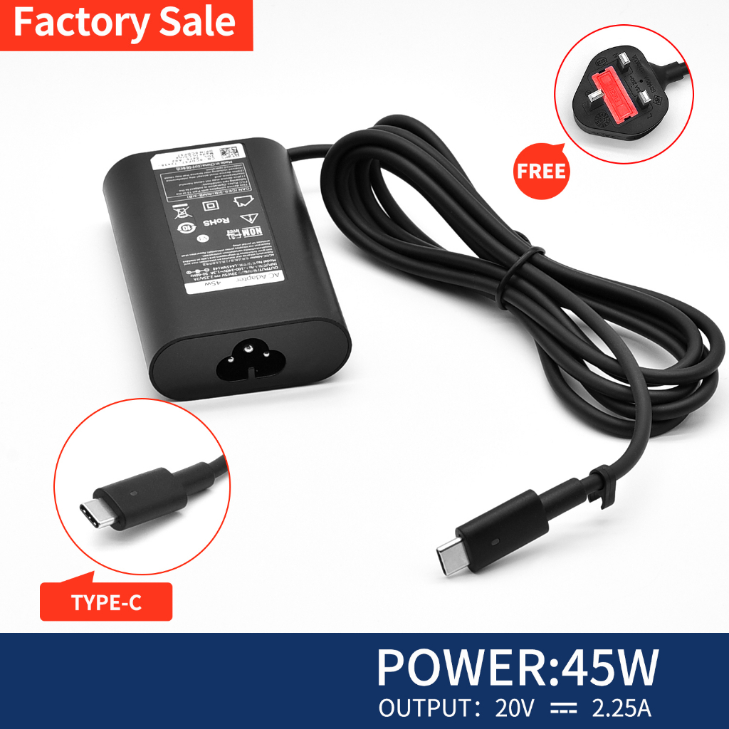 Dell Laptop Charger 45W USB Type C (USB-C) AC Power Adapter Include ...