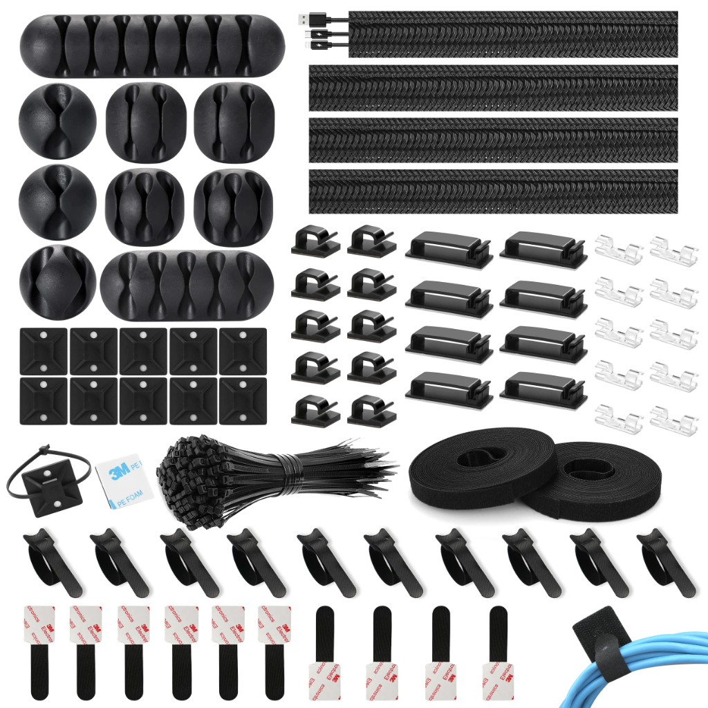 173 Pcs Cable Management Organizer Kit, 4 Cable Sleeve Split, 47 Self ...