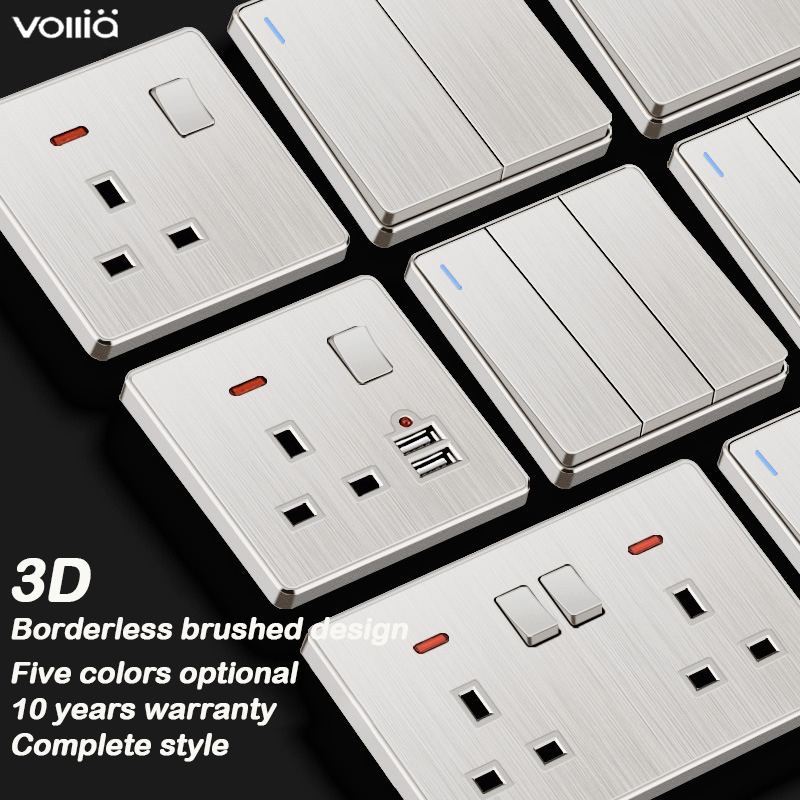 Vollia Rimless 13amp Electrical Wall Switches and Sockets Panel for ...