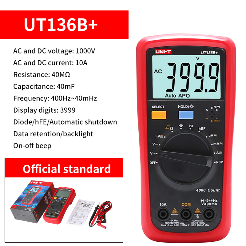 UNI-T UT136B+ UT136C+ 1000V 10A Digital Multimeter Tester AC DC ...
