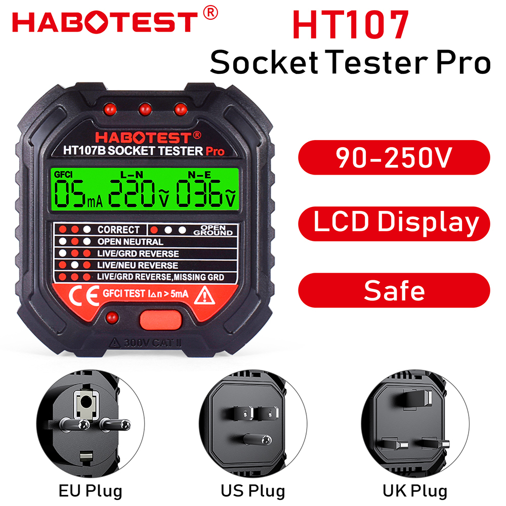 Electric Socket Tester Habotest Ht107 Pro Socket Tester Voltage Test Socket Detector Ground Zero