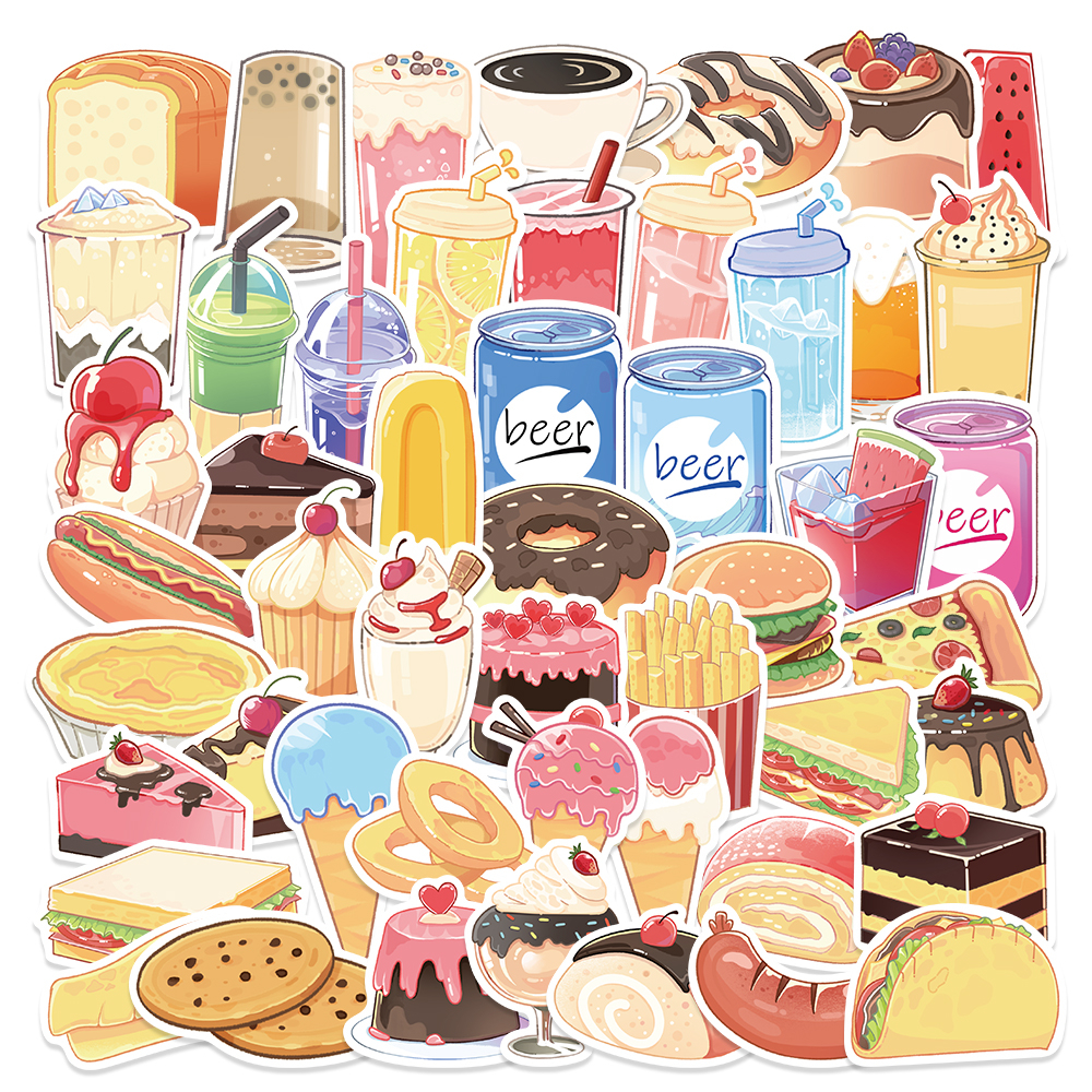 50PCS Cartoon Food Graffiti Stickers Hamburger Sandwich French Fries ...