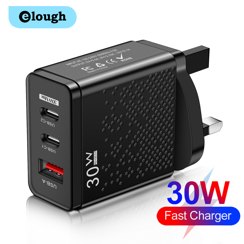 Elough USB Type Charger 30W QC 3.0 Dual PD Port Portable Adapter ...