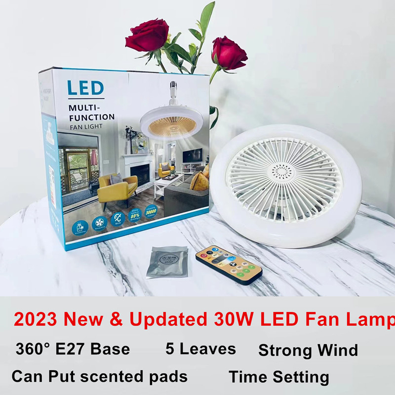 30W Ceiling Fan E27 LED Bulb 5 Blades Modern Wall Fans Lights 3 Speed ...