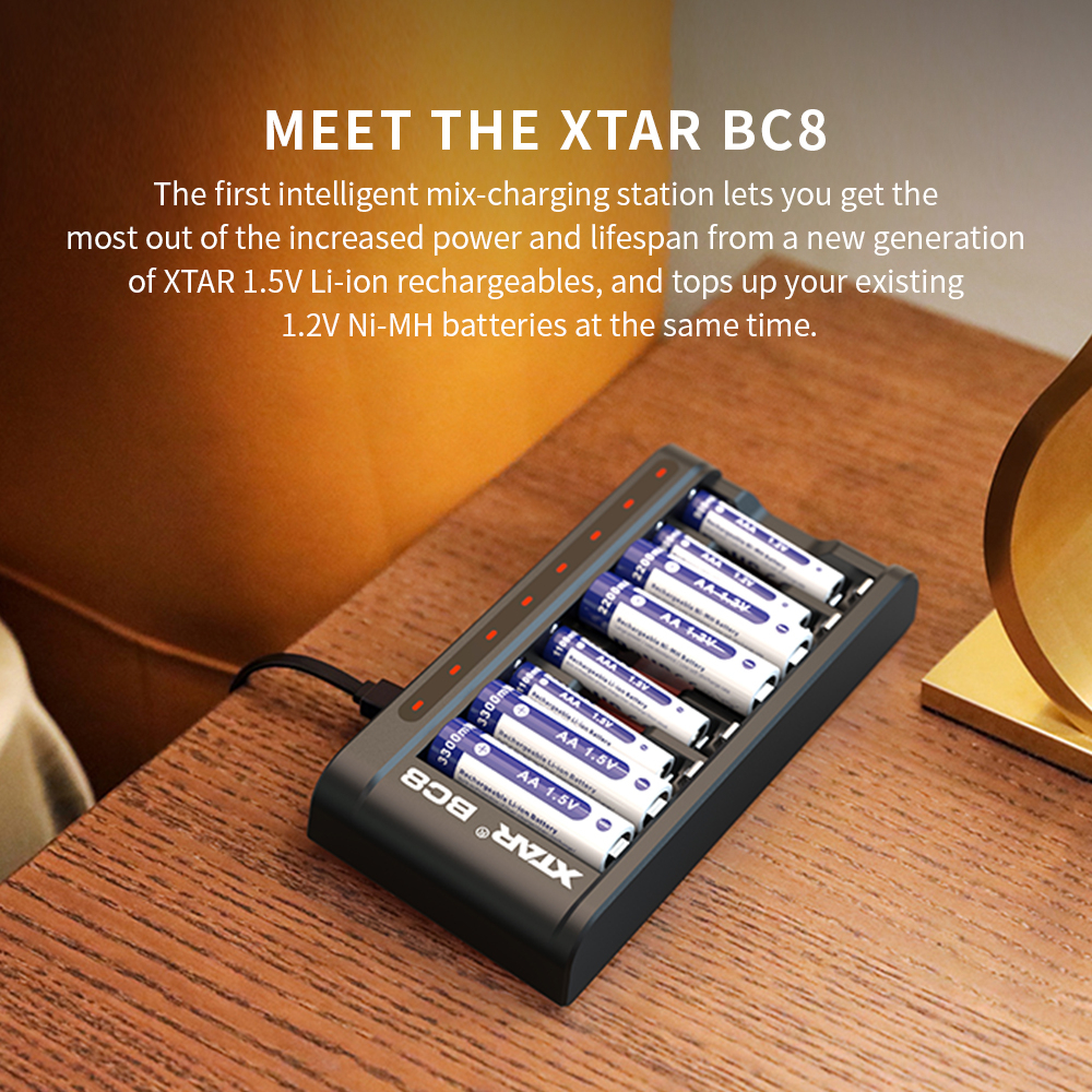 XTAR New BC8 8 Bay Fast Type C Charger for 1.5V AAA AA Lithium and 1.2V Ni-MH AA AAA ...