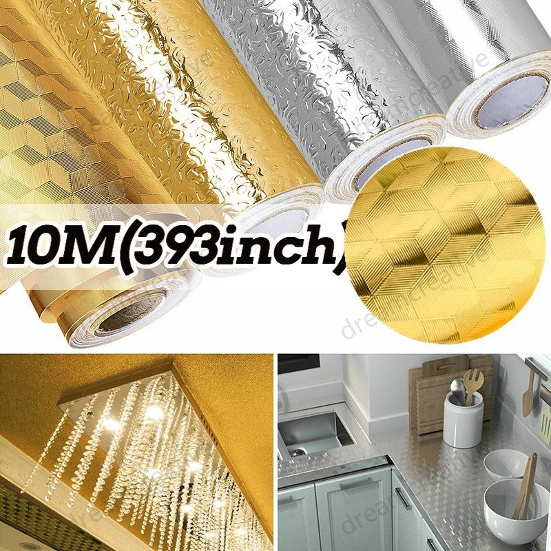 10M Kitchen Oil-proof Wallpaper Aluminum Foil Waterproof Stickers ...