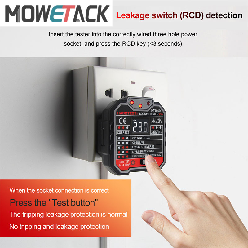 HT106 Digital Socket Tester AC48-250V RCD Test EU UK US Plug Polarity ...