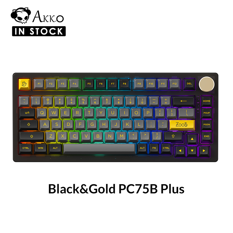 Akko Black Gold/White PC75B Plus v2 Multi-modes Wired/Bluetooth 5.0/2 ...